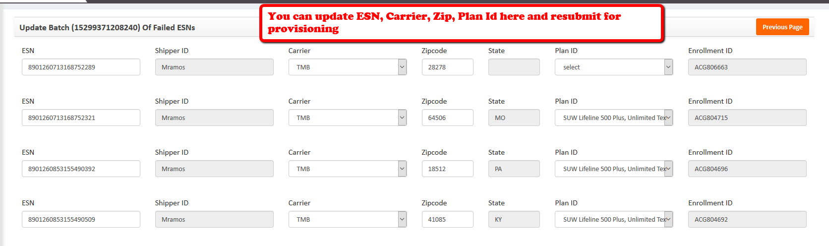 How can I change the ESN/SIM on the dropship order which failed ...